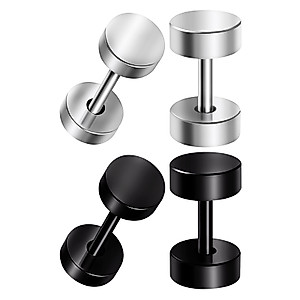 BIG GAUGES 2 Pairs Stainless Steel 16g Gauge 1.2mm Fake Plugs Black Anodized Piercing Jewelry Earring Lobe Screw Studs BG0671