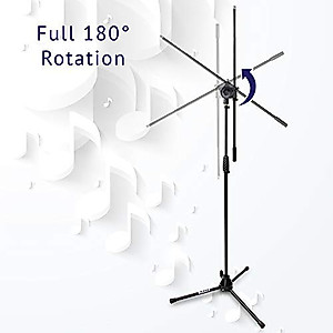 LyxPro Microphone Stand Boom Arm Tilting Rotating Floor Podium Stage or Studio Strong Durable And Foldable Height 38.5"- 66" Extends Arm to 29 3/8" Comes With 3/8" and 5/8" mount Adapter