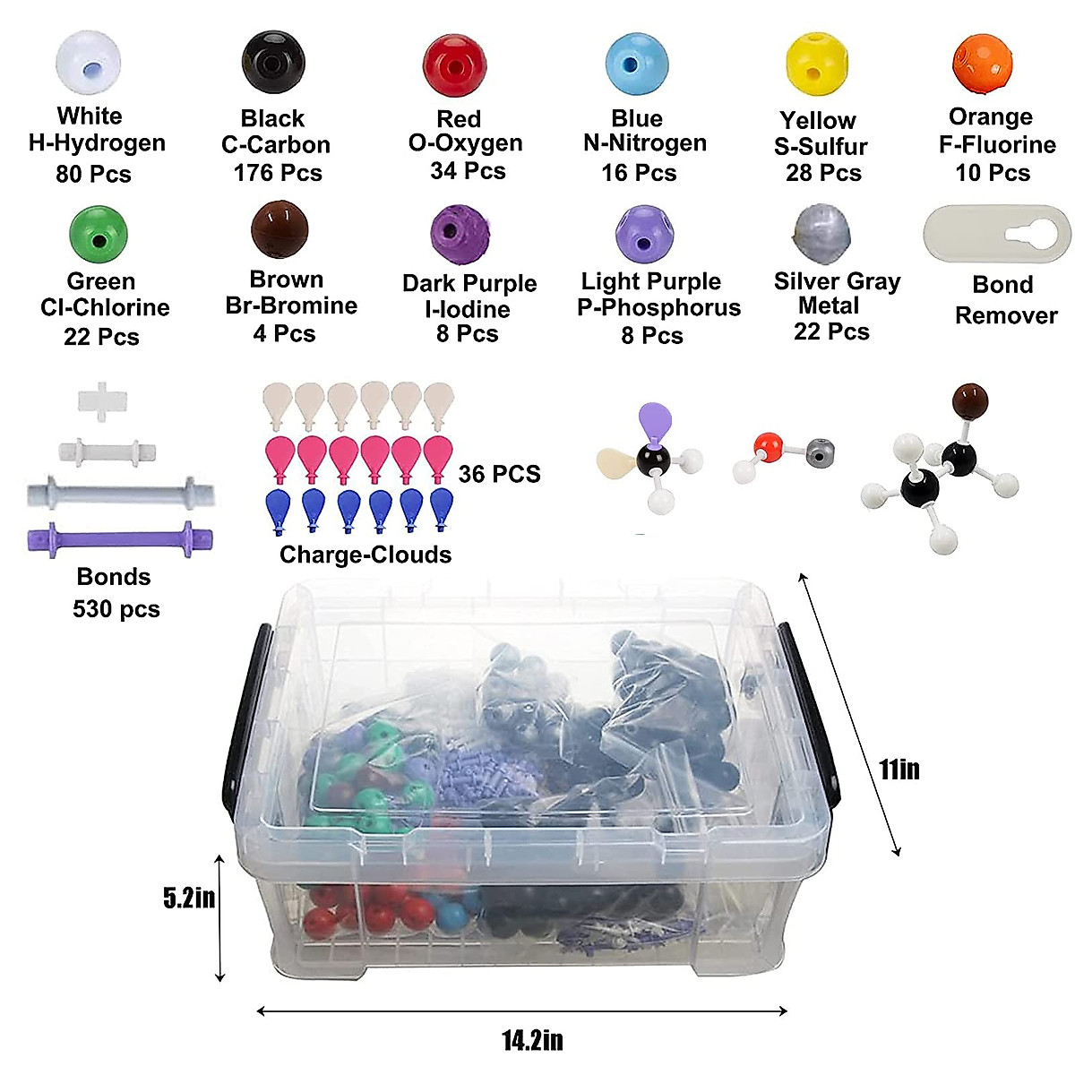 LFGKeng Chemistry Molecular Model Kit, 974 PCS Molecular Structure Model with Atoms, Charge-Cloud, Organic/Inorganic Chemistry Teaching Kit, Science Kit for Space Imagination/Interest Cultivation