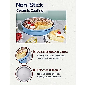 LeGourmet Nonstick Round Cake Pan 9 Inch, Ceramic Coating, Non-Toxic, Rust Resistant Aluminized Steel, Perfect Circle Baking Dish for Pie, Brownie, Tart - Cyan