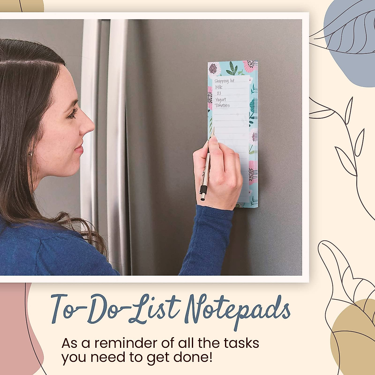 Grocery List Magnet Pad for Fridge, 6-Pack Magnetic Note Pads Lists, 60 Sheets Per Pad, 6 Cute Floral Designs, Full Magnet Back To-Do-List Notepads