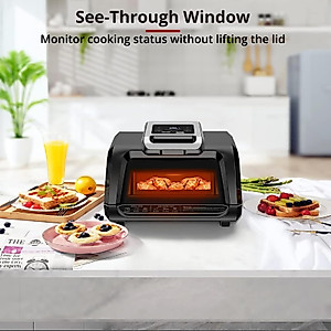 Indoor Grill Air Fryer Combo Smokeless, Fast Heating, and 7-in-1 Functionality with See-Through Window, Non-Stick Removable Plates,Electric Grill up to 450°F Even Heat, Silicon Tongs, 4Qt, 1750W