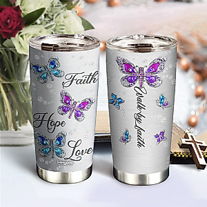 20oz Printed Jewelry Crystal Butterfly Faith Hope Love Tumbler, Religious, Christian Gifts, Coffee Thermos for Women, Stainless Steel Double Wall Vacuum Insulated Coffee Mug, Travel Cup with Lid