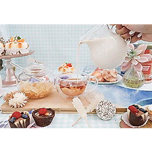 Teabloom Stain-free & Odor-free Borosilicate Glass Sugar and Creamer Set - Tea or Coffee Serving Set Includes Cream Pitcher, Sugar Bowl with Lid and Spoon (Serves up to 3-4 People)