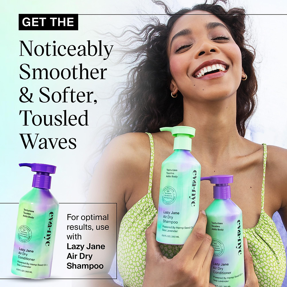 Eva NYC Lazy Jane Air Dry Shampoo, Natural Texture and Frizz Control for Hair, Vegan and GMO-Free, Anti-Frizz for Women, 8.8 fl oz