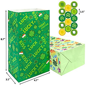 St Patrick's Day Paper Gift bag Shamrock Treat Bags Goodie Bags for Party Favors 24 Pack
