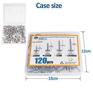 120PCS #8 x 3/4'' Sheet Metal Screws 410 Stainless Steel Truss Head Fast Self Tapping Screws with Screwdriver Bit Silver