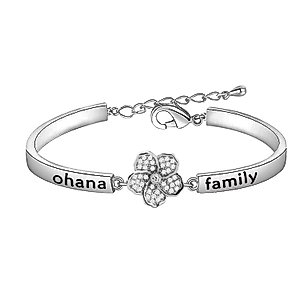 ENSIANTH Ohana Jewelry Ohana Means Family Hibiscus Charm Bracelet Hawaiian Family Jewelry (Bracelet Silver)