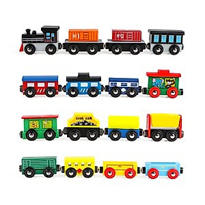 Wondertoys Wooden Train Set 16 PCS Train Toys Magnetic Set includes Storage Bag - Wooden Train Track Accessories - Wooden Magnetic Train Set for Toddlers Kids Boys and Girls