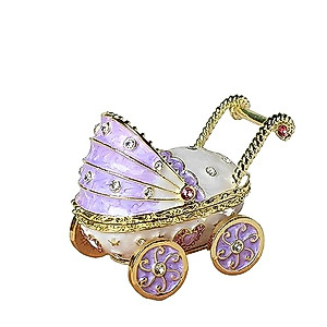 VISWITO Baby Carriage Stroller Ornaments Jewelry Trinket Boxes Ring Earrings Holder Organizers Hinged Hand Painted Enamel Decor Gifts for Girl,Women (Purple)