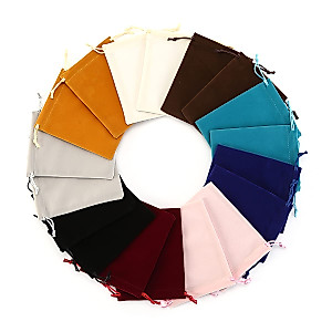 YoungJewl 54Pcs Velvet Jewelry Bags With Drawstring 9 Colors Mix Pouches Gift Bags for Wedding Favors Party Christmas Candy Bags（2.8x3.6Inches）