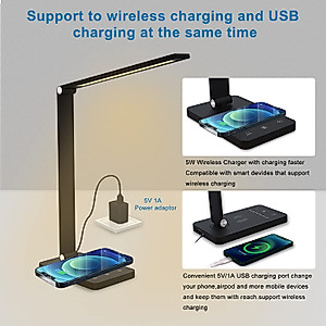 Desk Lamp LED Dimmable, Desk Lamp with Wireless Charger, USB Charging Port, Touch Control LED Desk Lamp with 6 Brightness Levels and 5 Lighting Modes