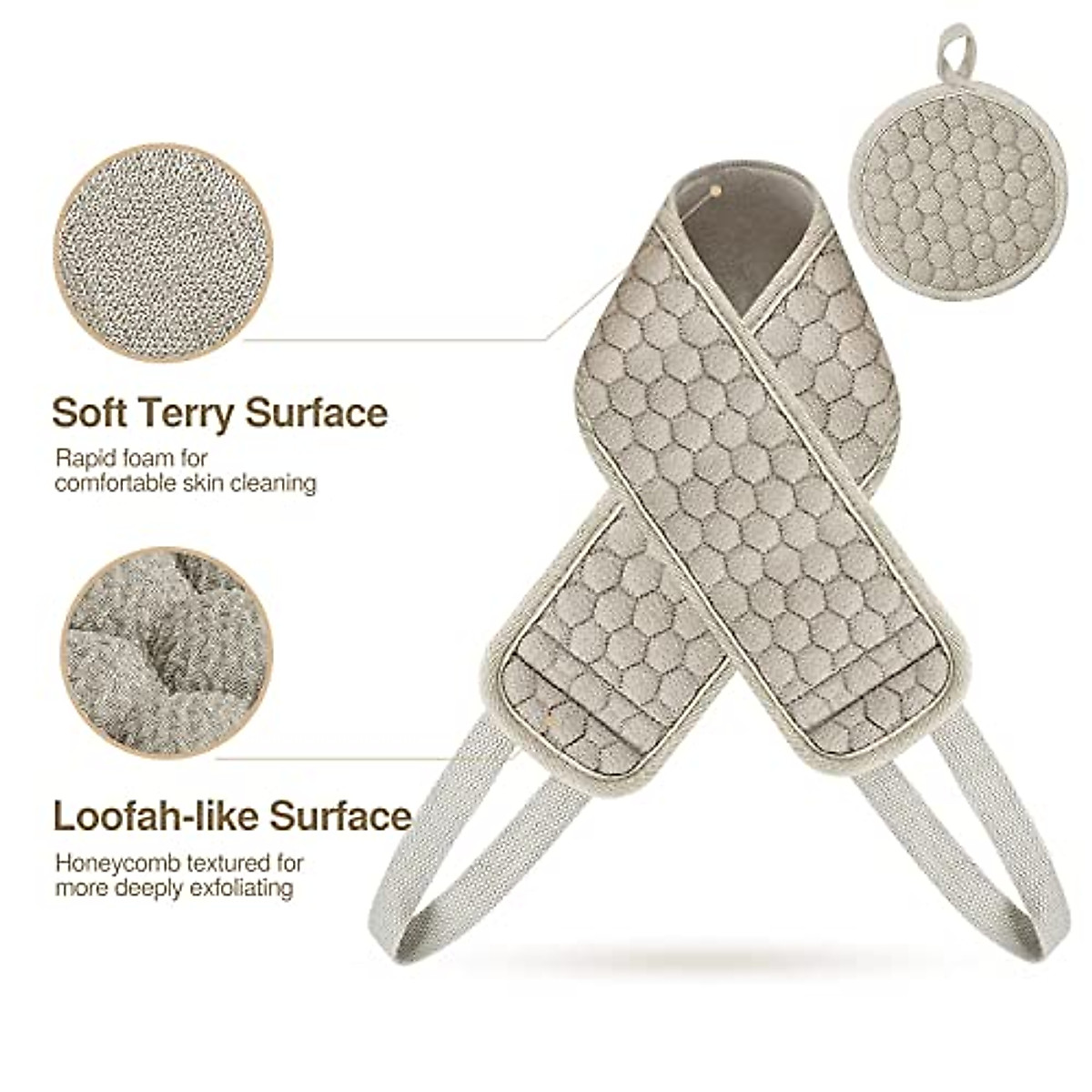 Suntee Exfoliating Back Scrubber & Exfoliating Sponge Pad Set for Shower, Bath Shower Scrubber for Men and Women, Luffa Scrubber to Deep Clean Relax Your Body (36.5 inch & 3.5 inch)