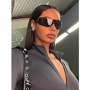 AIEYEZO Rimless Y2K Sunglasses Women Men Oversized Fashion Wrap Around Frameless Sun Glasses (Black)