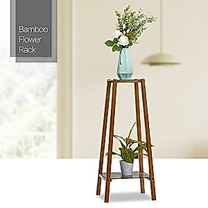 MoNiBloom Bamboo 2-Tier Tall Plant Stand Pot Vase Holder Flower Seasoning Display Shelf Rack Small Space for Patio Garden Balcony Yard Living Room, Brown