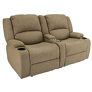 RecPro Charles 67" Double Recliner RV Sofa with Console and Cupholders | Zero Wall Loveseat for Camper | Wall Hugger Couch | Fifth Wheel Theater Seating | Replacement RV Furniture | Oatmeal Cloth