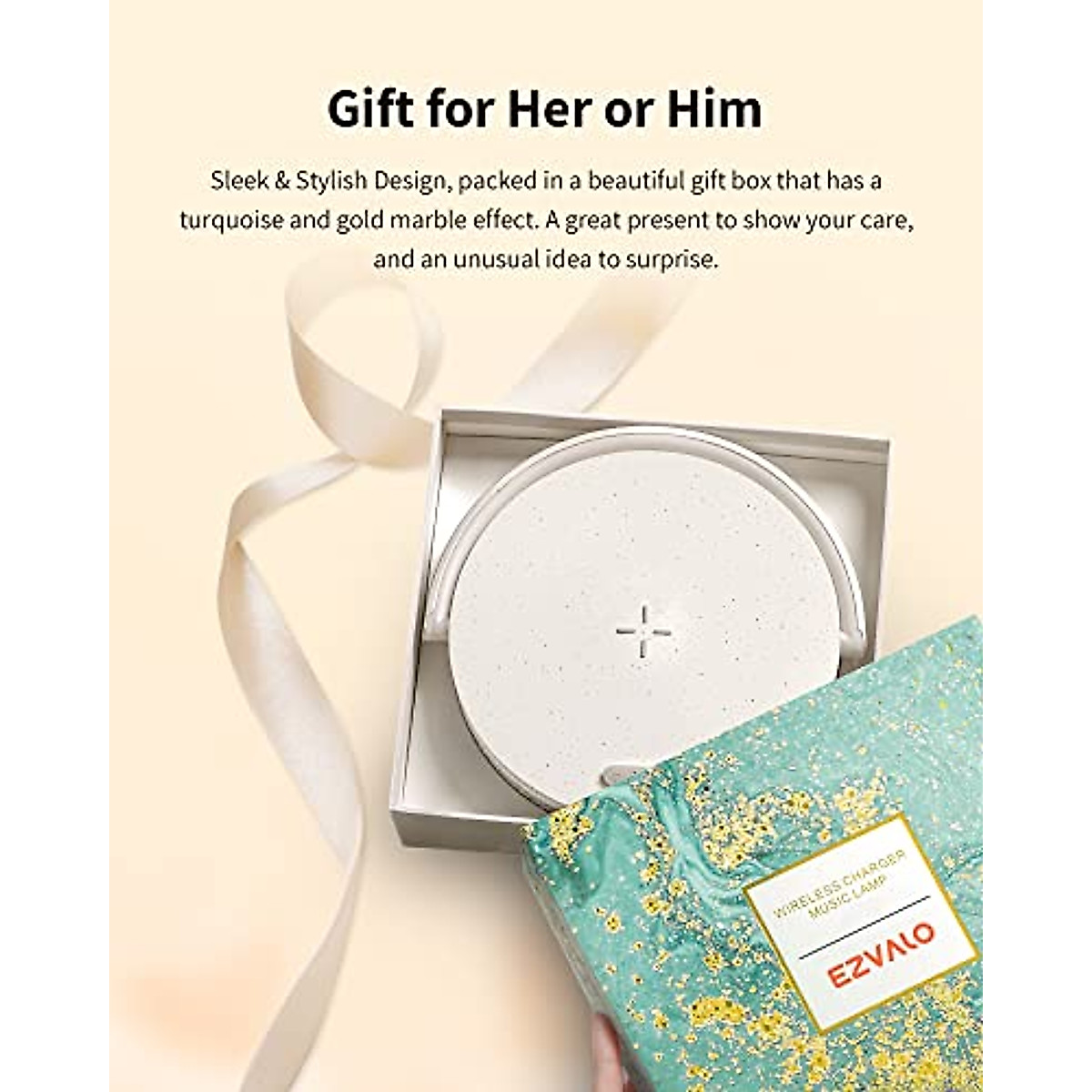 LED Night Light, EZVALO Music Bedside Lamp with Wireless Charger, 4 in 1 Touch Lamp, Portable Bluetooth Speaker, Phone Holder, Dimmable Wireless Charging Lamp Birthday Gifts for Women, Men, Dad, Mom