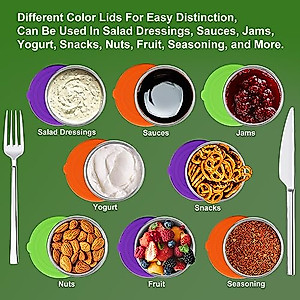 Soleebee 3 Pack Salad Dressing Containers to Go, 2.4oz Small Travel Condiment Containers, Reusable Stainless Steel Dipping Sauce Cups with Leakproof Silicone Lids for Bento Box (Purple/Green/Orange)