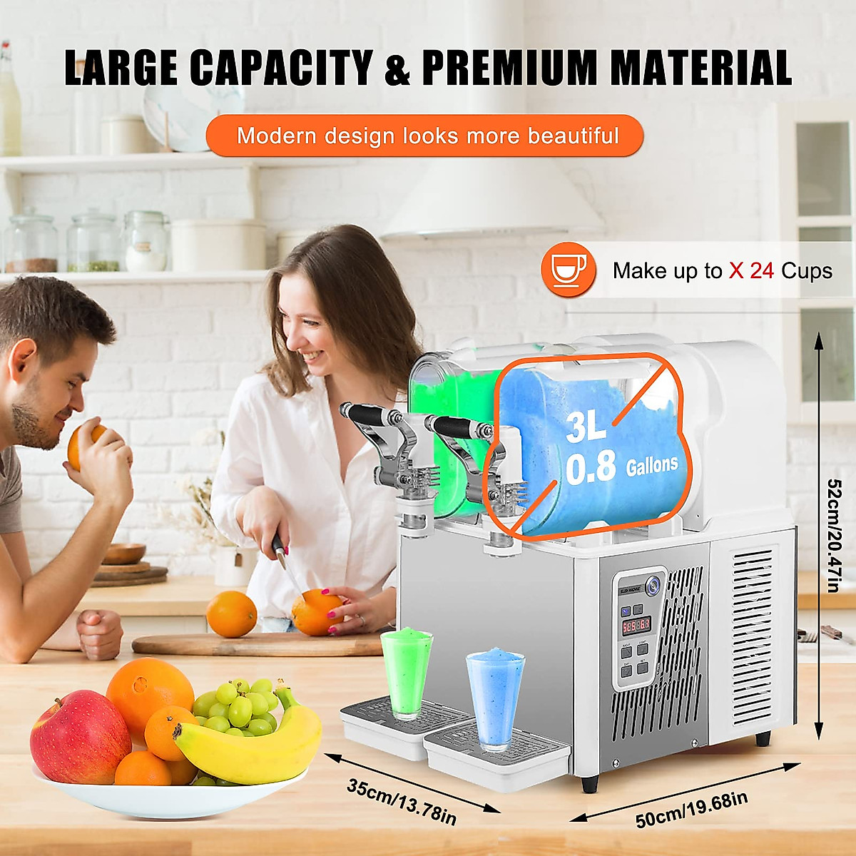 110V 340W Commercial Margarita Machine 2 Tank 6L, Efficient Cooling Commercial Slushy Machine Stainless Stee Frozen Drink Slush Machine for Home Cocktail Ice Coffee