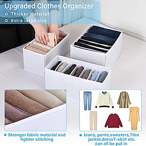 Grids Wardrobe Clothes Organizer Jeans Leggings Compartment Storage Box Closet Transparent Foldable Closet Drawer Organizer For Bedroom Set Of 2 (7 Jean gird, White)