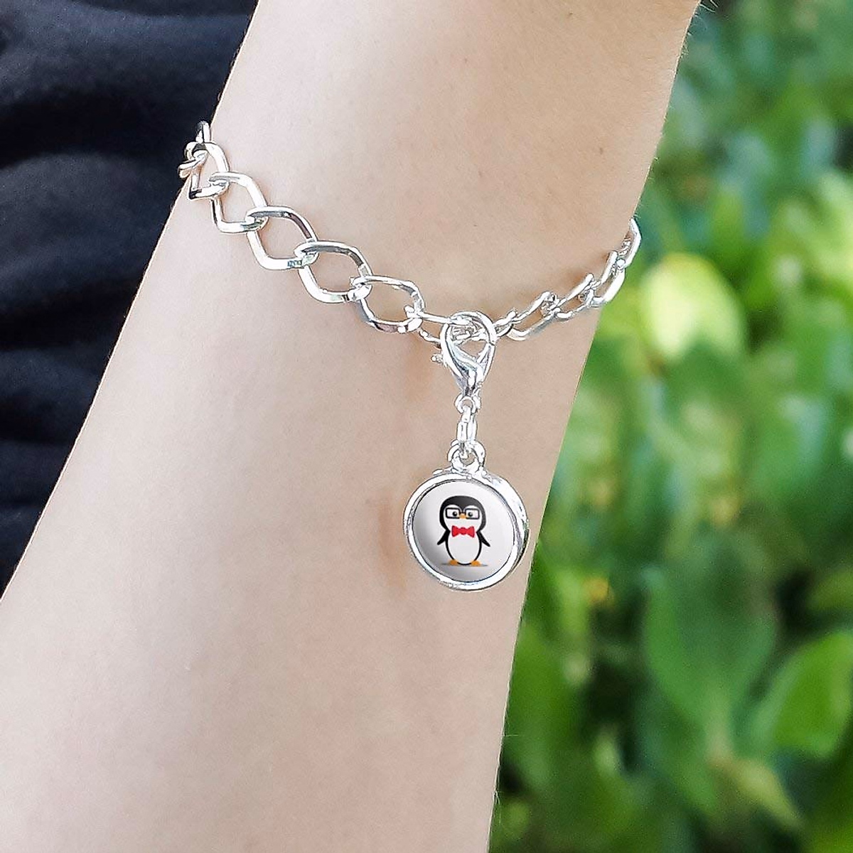 GRAPHICS & MORE Cartoon Penguin with Bow Tie and Glasses Antiqued Bracelet Pendant Zipper Pull Charm with Lobster Clasp