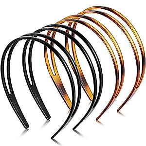 WILLBOND 4 Pieces Plastic Headbands Teeth Comb Hairbands Double Row Headwear Non-Slip Hair Hoop Accessory for Women Favors(Black, Brown)