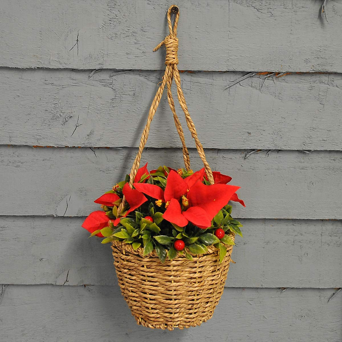 Tifuly Poinsettias Artificial Christmas Flowers 4pcs, 7Heads Fake Poinsettia Bouquet Red Christmas Flowers for Home Door Stair Garden Christmas Tree Decoration