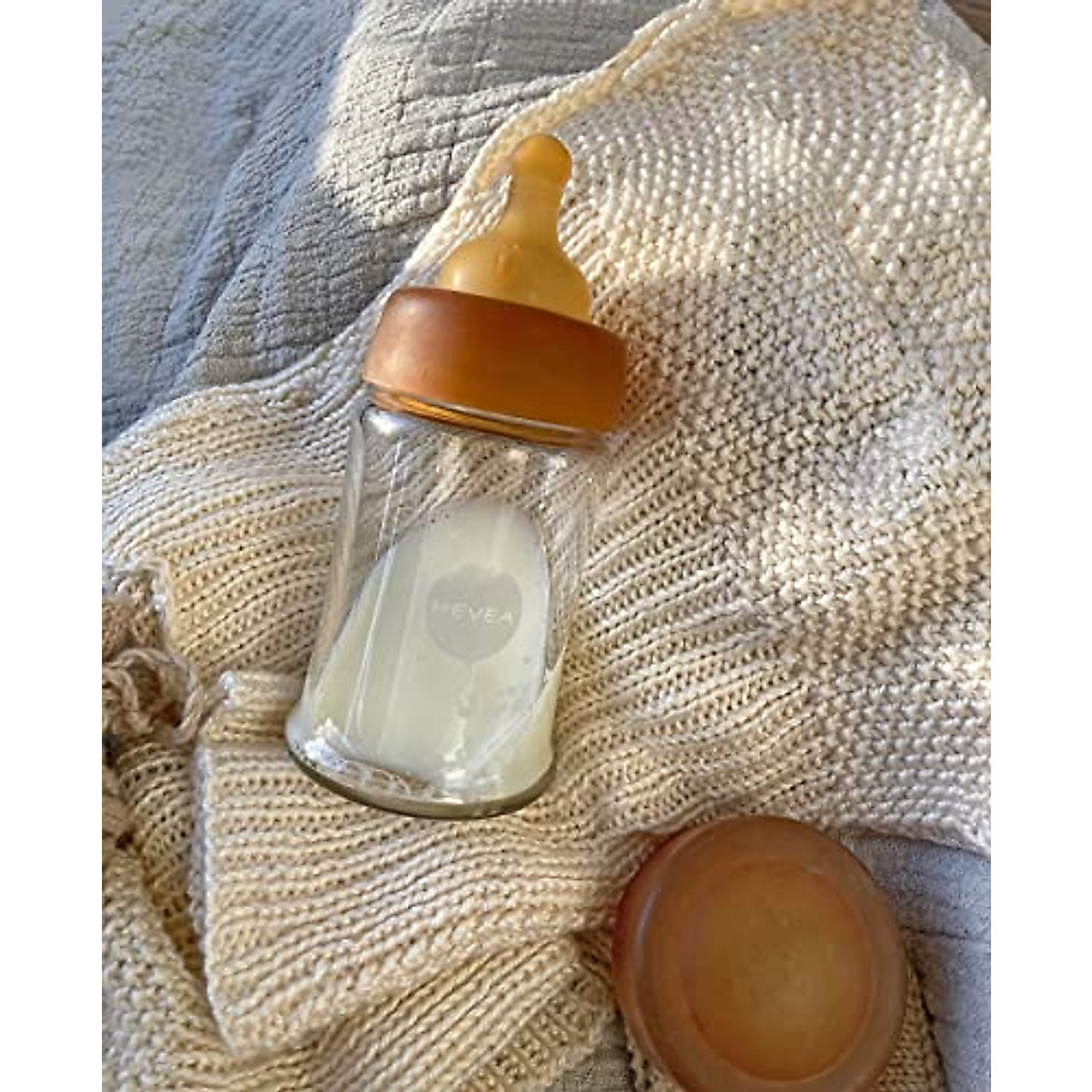 HEVEA Wide Neck Baby Glass Bottle 2-Pack Free from Plastic, BPA, and Phthalates (150 ml / 5 oz)