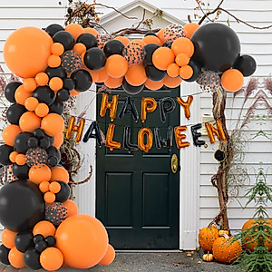 AJOYEGG Halloween Balloons Garland Kit 115pcs, Matte Black Orange Confetti Balloon 18 12 5 Inch with Happy Halloween Foil Balloons, Latex Balloon Arch for Halloween Day Party Supplies Decorations DIY