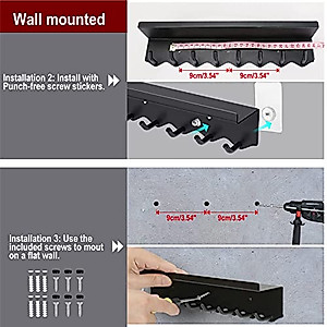 Volnamal Magnetic Key Holder for Wall Decorative - Premium Magnets Wall Mounted Key and Mail Organizer, Adhesive Key Rack Hanger for Entryway, Refrigerator with 8 Hooks(Black)