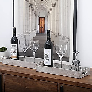 MyGift Rustic Gray Decorative Tray with Chalkboard Base Surface, Serving Tray with Cutout Handles, 16 x 6 Inch, Set of 2