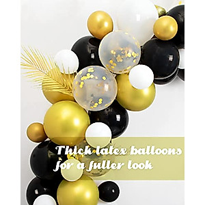 MOMOHOO Black and Gold Balloons Garland - 100Pcs 12/10/5" Gold Black White Balloons Confetti Balloons, New Year Balloons Graduation Balloons Latex Balloon for Graduation, Metallic Gold Birthday Ballon