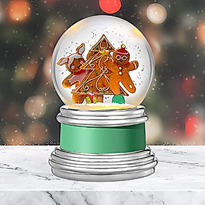 Haute Decor 5.75 Inch Christmas Snowburst Snow Globe with Gingerbread Characters and House, Battery Operated Automatic Snow Fall Timer
