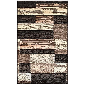 SUPERIOR Indoor Small Area Rug with Jute Backing for Kitchen, Bedroom, Dorm, Living Room, Hallway, Entryway, Perfect for Hardwood Floors - Rockwood Modern Geometric Design, 3' X 5', Chocolate