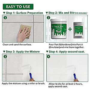 NADAMOO Tub and Tile Refinishing Kit (1kg / 35 oz, with tools, White), DIY Bathtub Sink Reglaze Kit Countertop Resurface Paint for Bathroom Kitchen Porcelain Fiberglass, Semi-matte White Coat