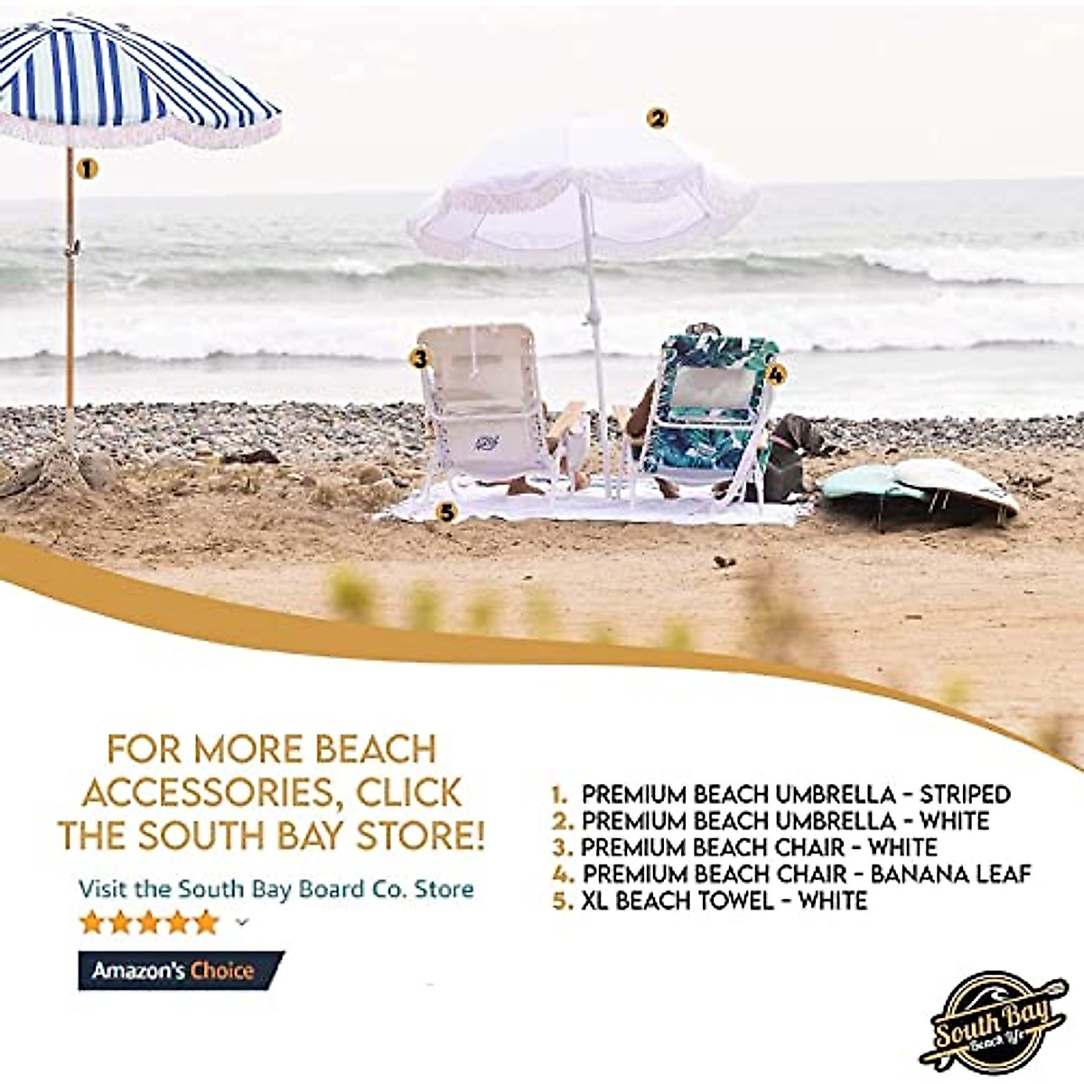 South Bay Beach Life™ - Large, Luxury Beach Umbrellas - Beach & Patio Umbrella with Custom Sand Anchor Versatility for Family/Friends - Flowing Tassels - UPF 50+ UV Protection - Include Carry Bags