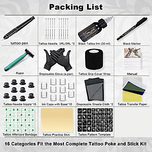 Tattoo Kit Tattoo Pen Kit Poke a Stick Tattoo Hand Tool Kit with Ink 10 PCS Needles