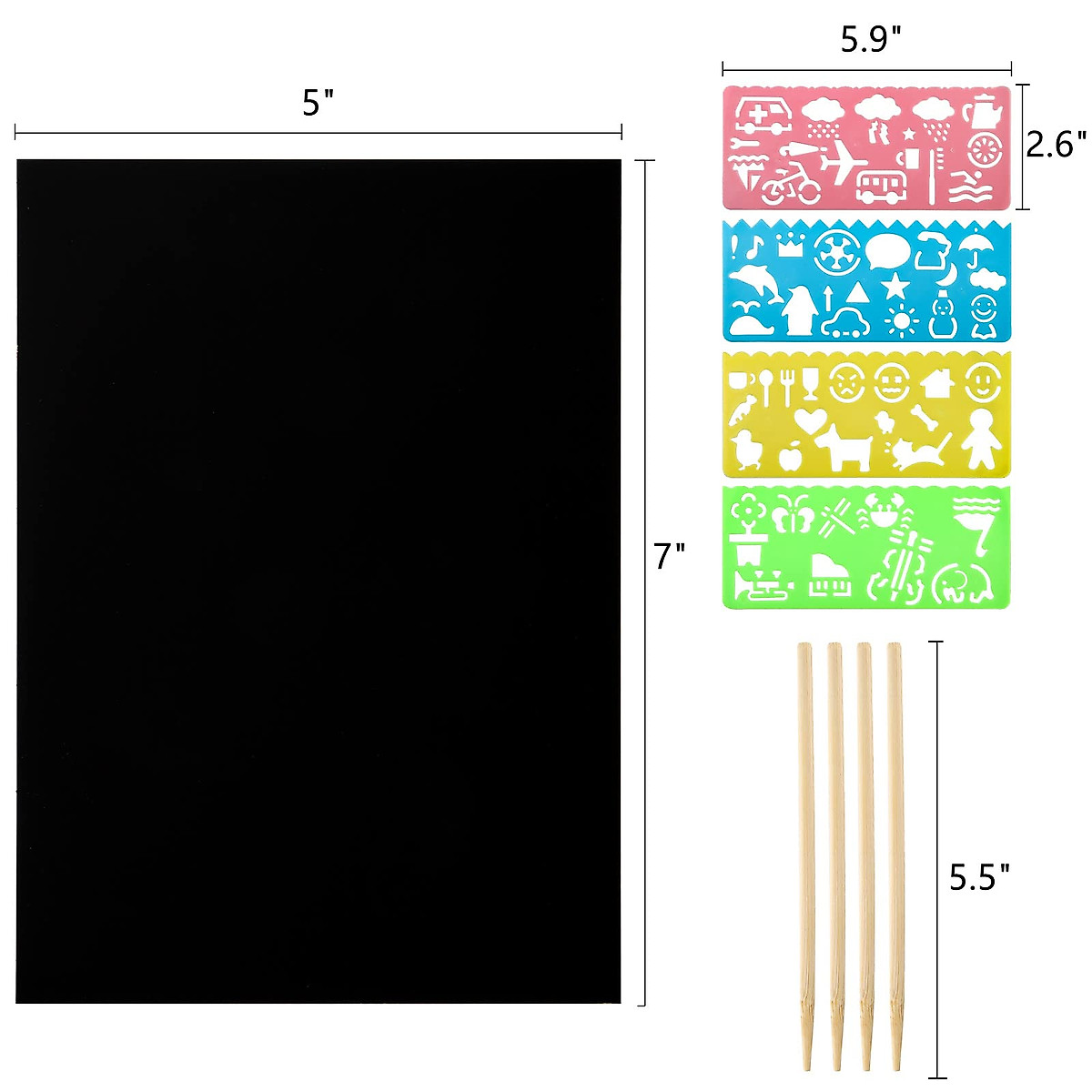 ZEAYEA 200 Pcs Scratch Paper Art Set, Scratch Off Rainbow Magic Paper with 10 Stylus, 8 Stencils, Black Scratch Notes for Boys and Girls DIY Crafts Christmas Birthday Gift Cards