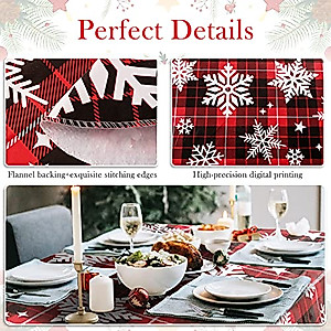 Christmas Tablecloth Vinyl Tablecloth with Flannel Backing, Waterproof Oil-Proof Stain-Resistant Snowflake Plastic Rectangle Checkered Holiday Table Cloth for Indoor Outdoor(Red/Black/White,60 x 84)