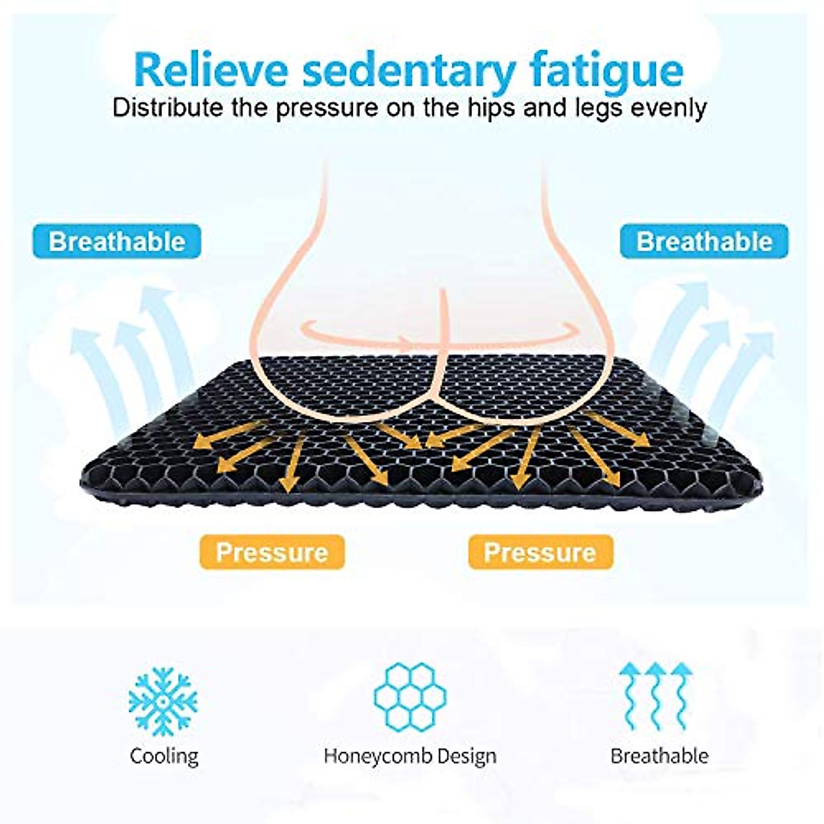 Gel Seat Cushion, Breathable Honeycomb Design Seat Cushion Super Breathable Gel Cushion Body Pressure Distribution Portable Gel Seat Cushion for Back Pain Suitable for Home Office Chair Car
