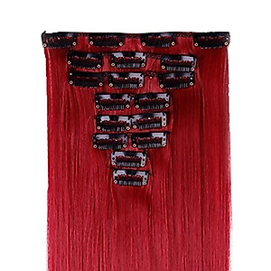 Womens 18 Clips 8pcs Full Head Hair Extensions 26 Inch Long Straight Dark Red Hairpiece
