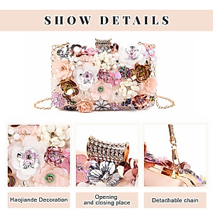 Fecialy Women's Floral Evening Handbags Colorful Rhinestone Clutch Purses Floral Bride Wedding Handbag Chain Shoulder Bag