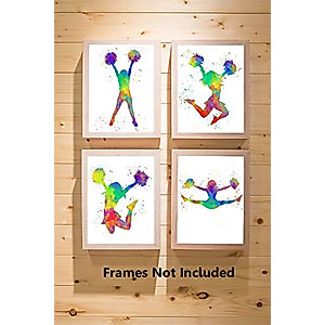 CheerLeader Abstract Art Wall Print 8 x 10" Set of 4 Unframed, White Background, Perfect for for CheerLeaders, Coaches and Lovers of Cheerleading. Teen Girl Bedroom, Club, Locker or Dorm Room Décor