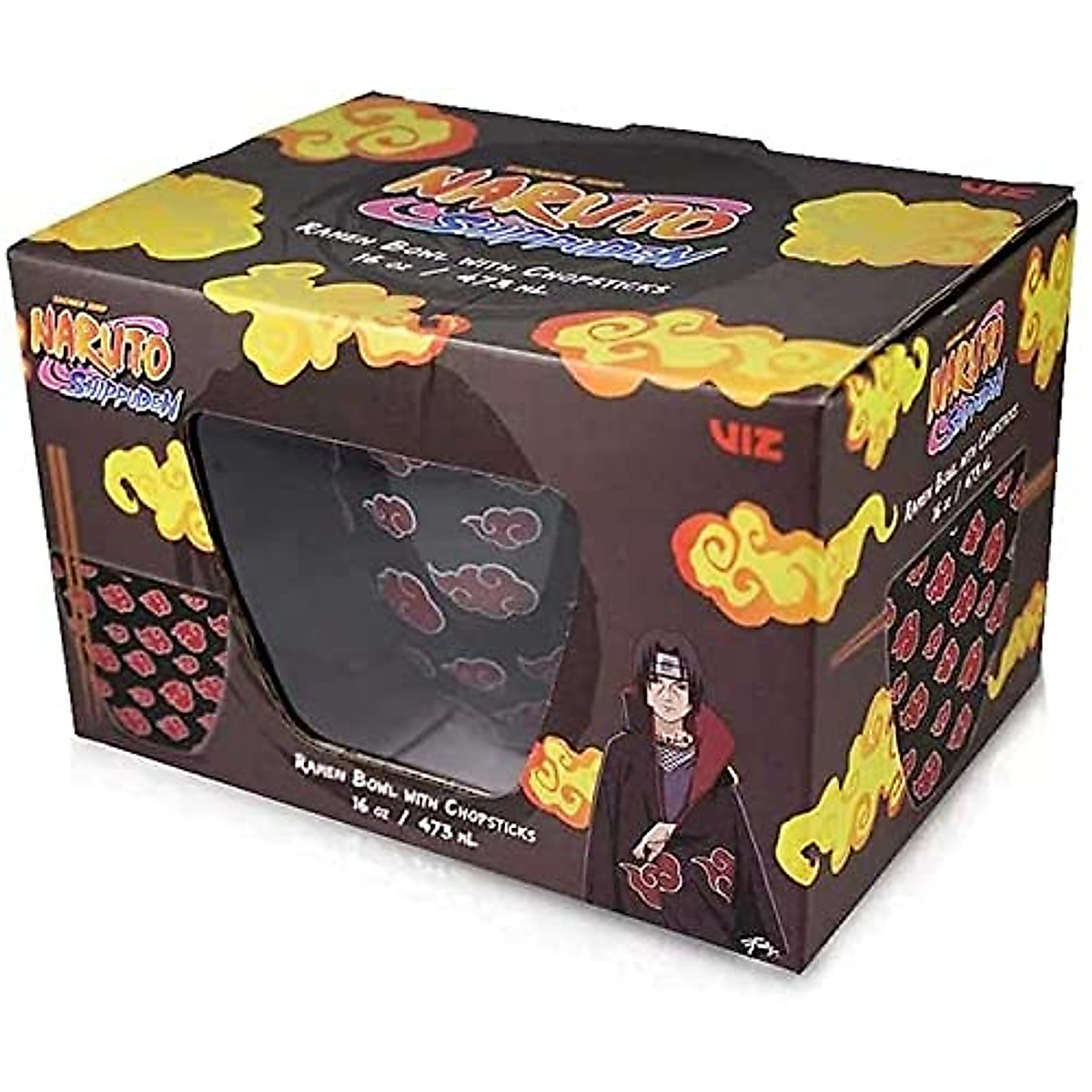 JUST FUNKY Naruto Shippuden Ramen Bowl with Chopsticks | 16 oz Ceramic Soup Mug | Featuring TheIconic Akatsuki Cloud Symbol | Anime Chopsticks | Kitchen Deco | Officially Licensed