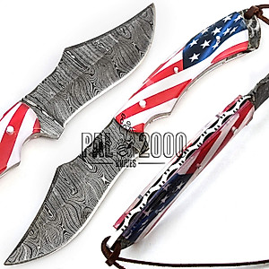 KNI-9817 Famous Full Tang Handmade Damascus Steel Knife with Genuine Leather Sheath