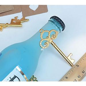50 Pcs Gold Skeleton Key Beer Bottle Opener With 100 Pcs Thank You Card and 98 Feet Hemp Rope for Wedding Party Favors (50pcs Gold)