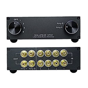 SOLUPEAK ST42 4-Way RCA Audio Switch Source Signal Input switcher selector Splitter Box (4 in 2 Out)