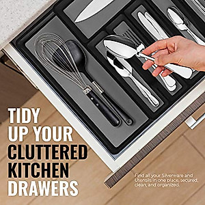 ELTOW Expandable Silverware Drawer Organizer & Utensil Tray Set, Non-Slip Kitchen Drawer Organizers and Storage, Kitchen Organization for Utensils, Cutlery, Office Supplies, Flatware Storage - Black