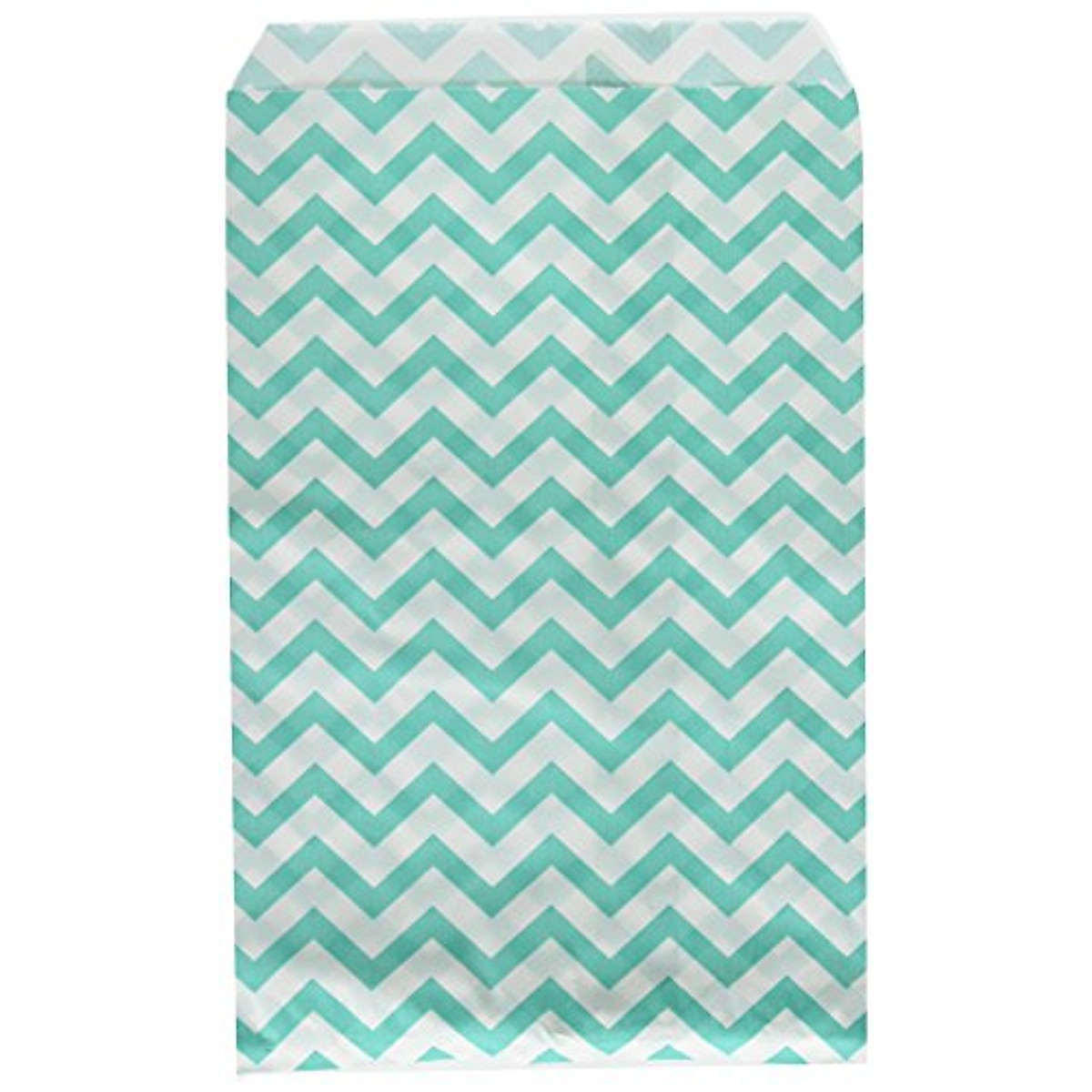 200 pcs Turquoise Chevron Paper Gift Bags Shopping Sales Tote Bags 6" x 9" Zig Zag Design-Caddy Bay Collection