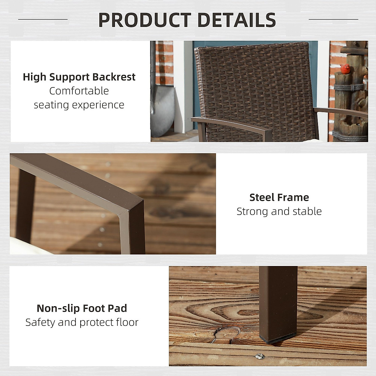 Outsunny 2 Piece PE Rattan Outdoor Dining Chairs with Cushion, Patio Wicker Dining Chair Set with Backrest, Armrests for Patio, Deck, Garden, Cream White